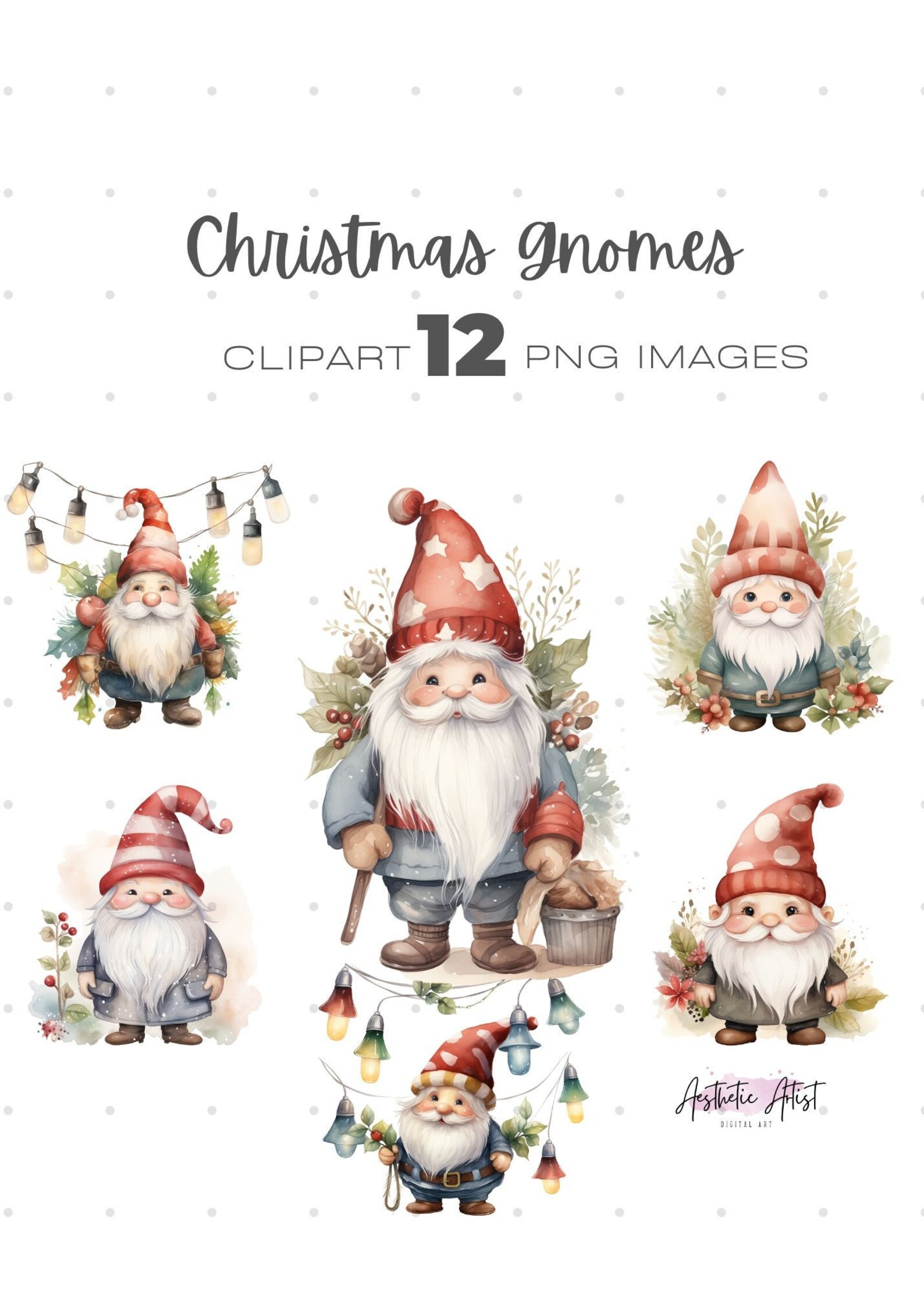 Christmas Gnomes Clipart, Xmas Png, Watercolor Christmas Clip Art ...