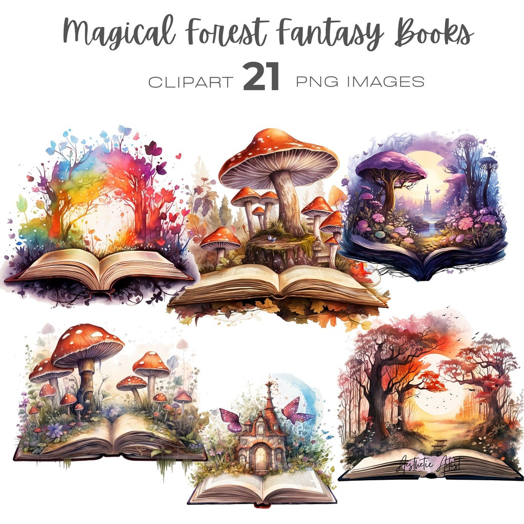 Magical Forest Fantasy Books Watercolor Clipart Bundle, Fairy Tale ...
