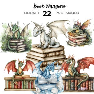 Watercolour Book Dragons Clipart Bundle, Library, Book Stack Floral ...