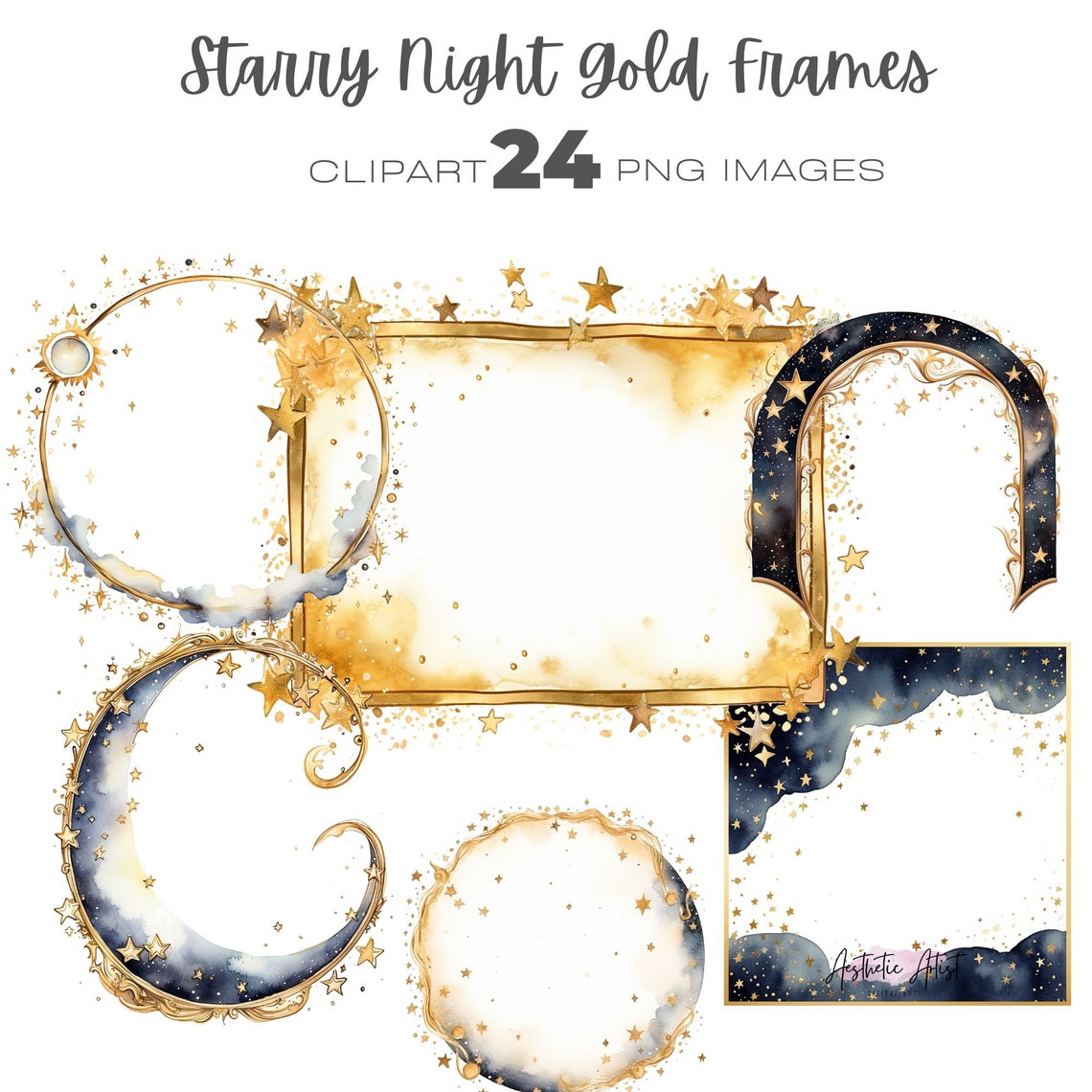 Starry Night Gold Frames Clipart, Celestial Png, Magic Clip Art ...