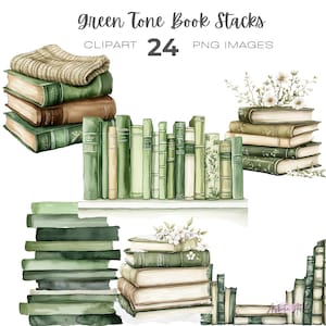 Watercolour Stack of Books Clipart Bundle, Library, Book Stack Border ...