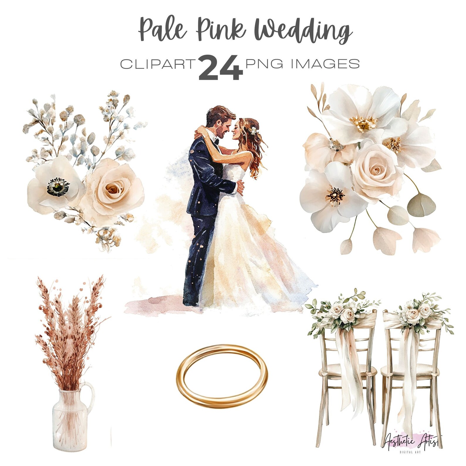 Watercolour Pale Pink Wedding Clipart Bundle, Wedding, Bride and Groom ...