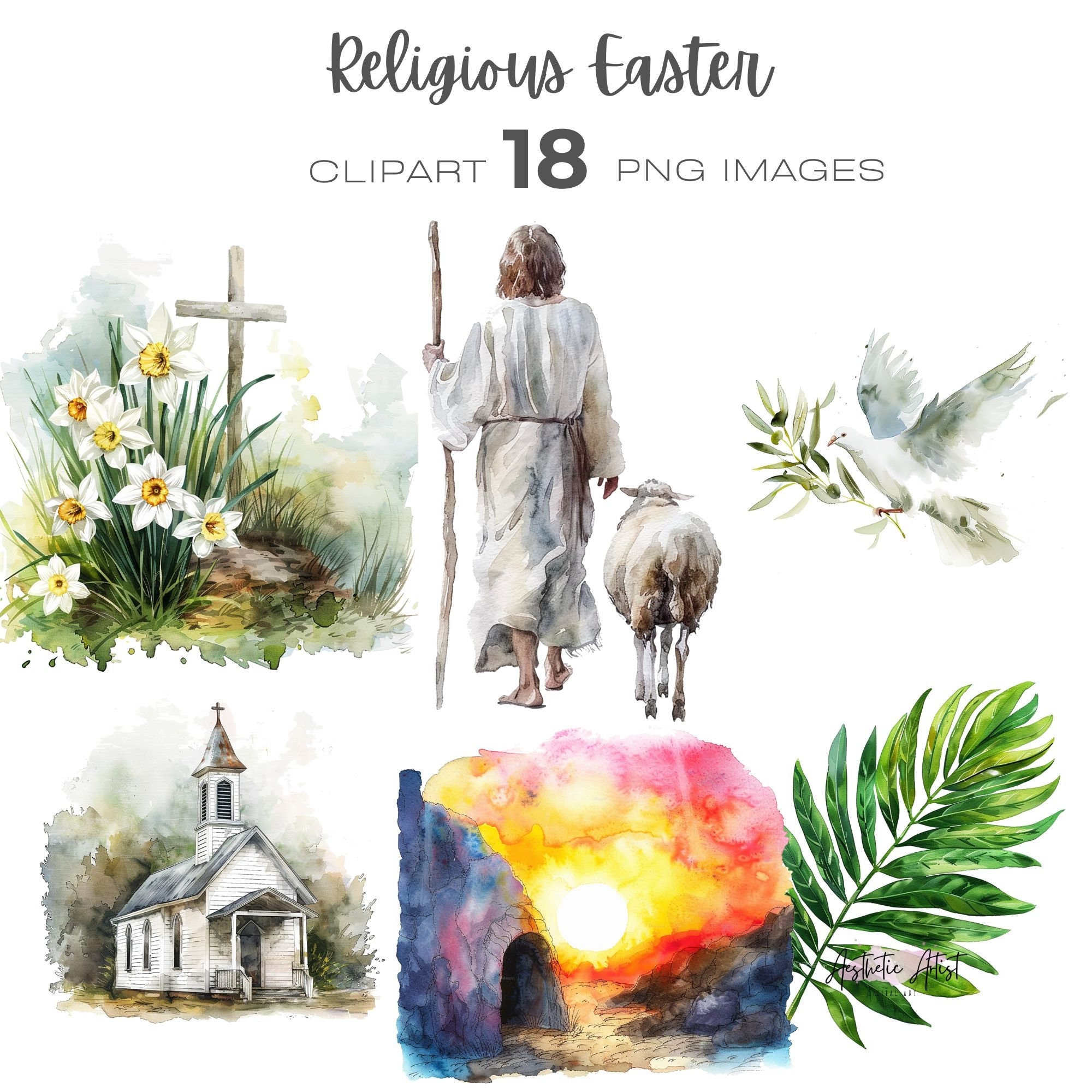 Watercolour Religious Easter Clipart Bundle, Christian, Tomb Clipart ...