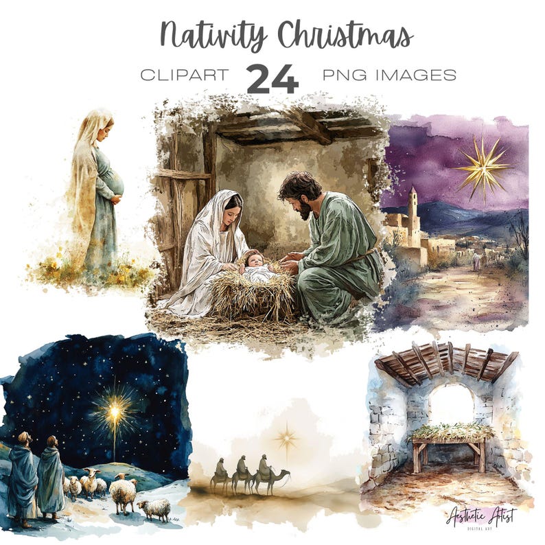 Watercolour Religious Nativity Clipart Bundle, Christian, Nativity ...