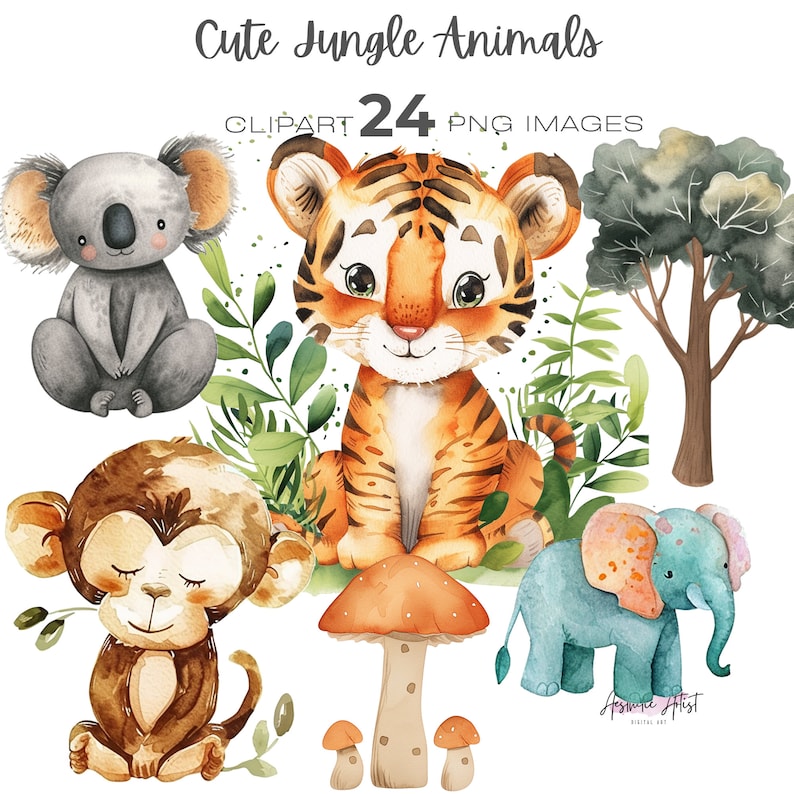 Cute Jungle Animals Clipart, Lion Png, Nursery Clip Art, Baby Shower ...