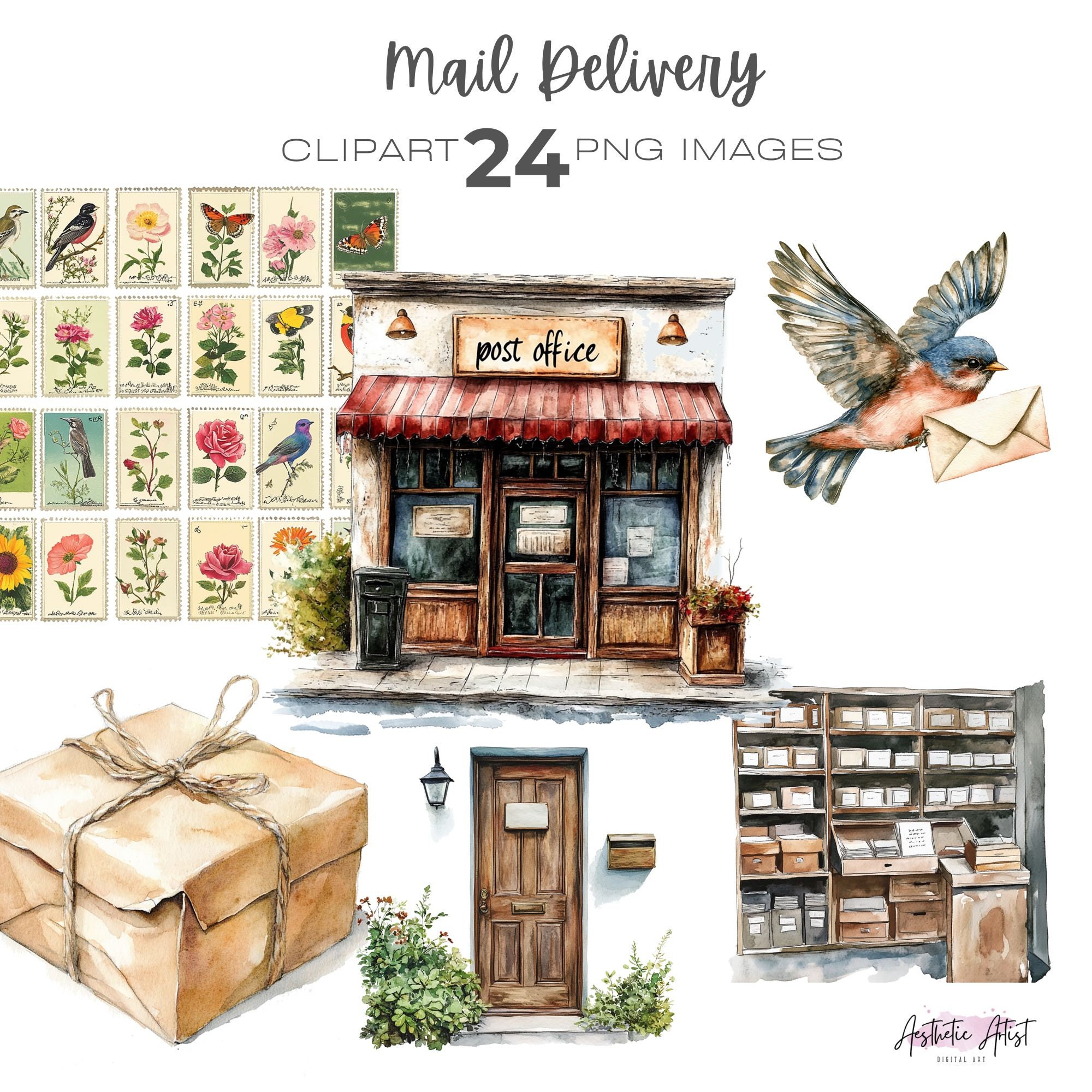 Watercolour Mail Delivery Clipart Bundle, Happy Mail, Package Parcel ...