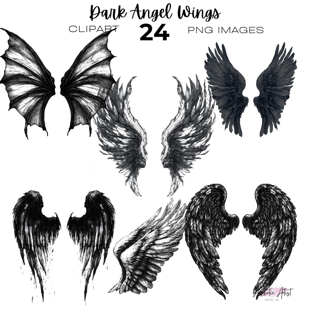 Dark Angel Wing Overlay Clipart Bundle, Wing Overlays, Dreamy Images ...