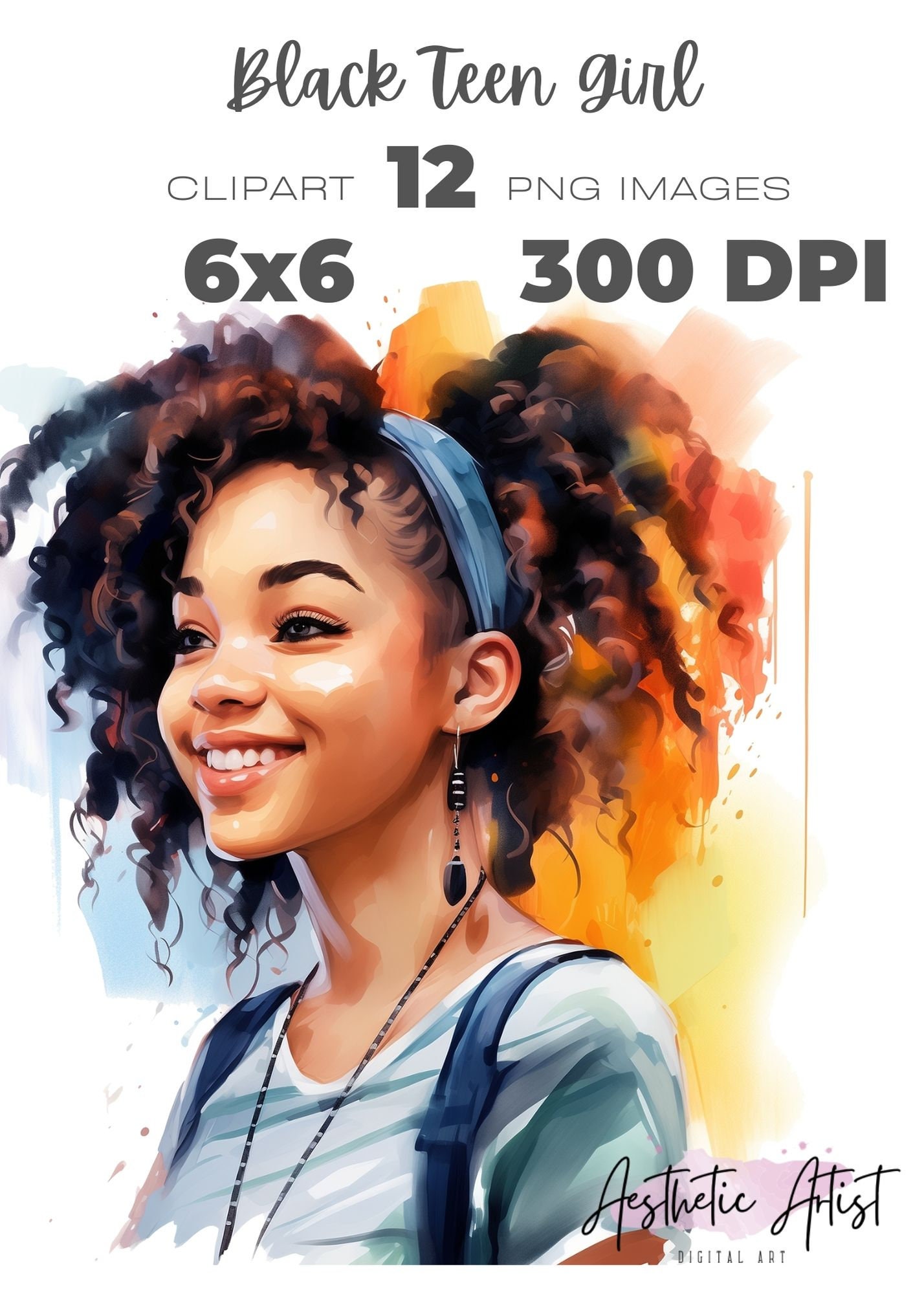 Black Teen Girl Clipart, African American Png, Curly Hair Clip Art, 90s ...