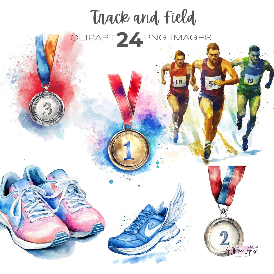 Watercolour Track and Field Clipart, Graphics for Runners, Sprinter Png ...