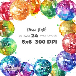 Disco Ball Clipart, Watercolor Clipart, Party Decor, Retro, Dancing ...