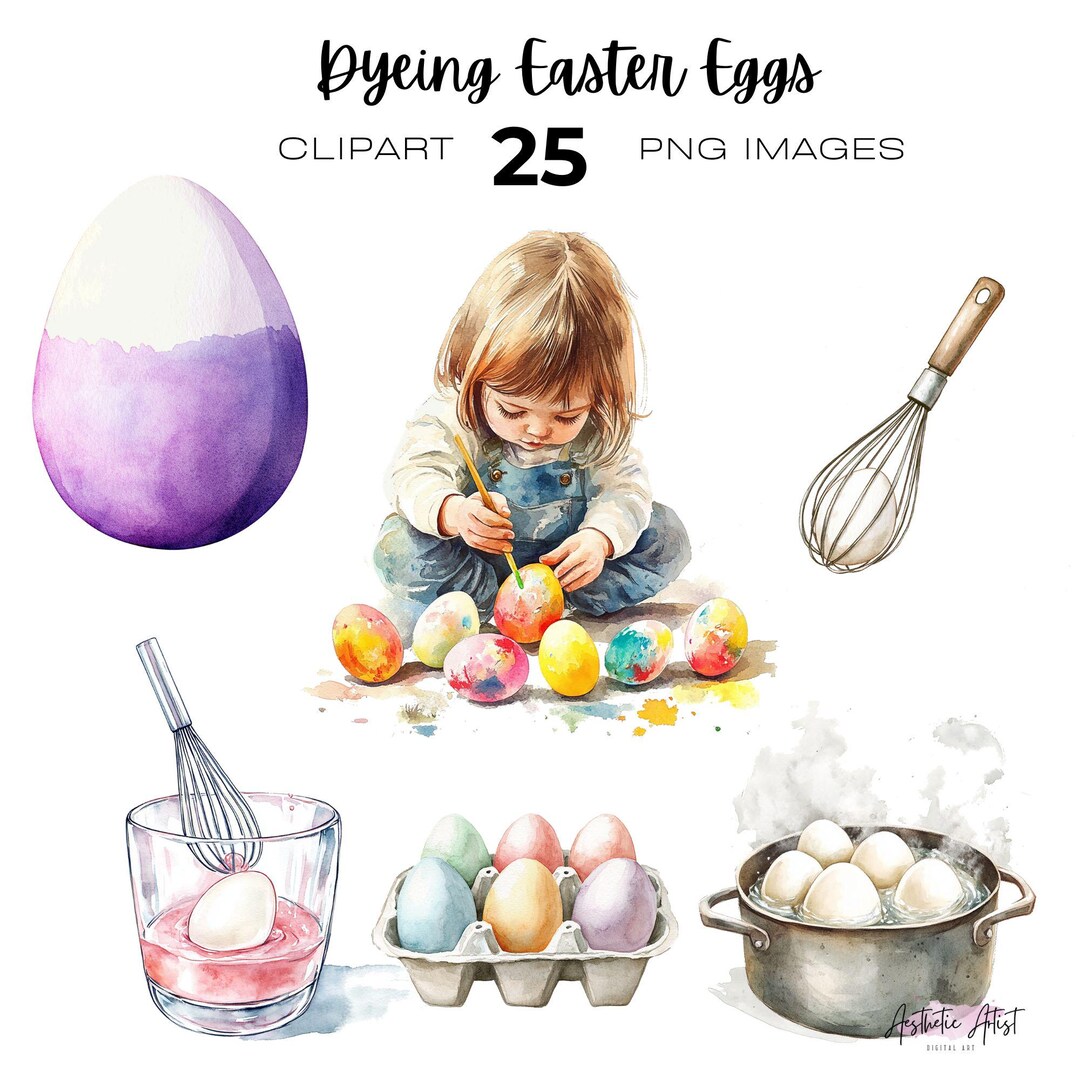 Watercolour Easter Egg Dyeing Clipart Bundle, Dyeing Easter Eggs ...