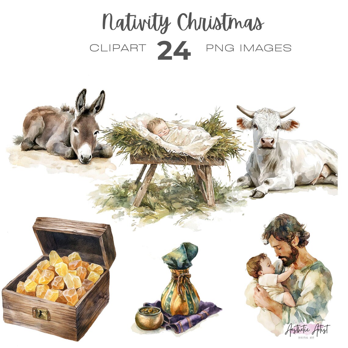 Watercolour Religious Nativity Clipart Bundle, Christian, Nativity ...