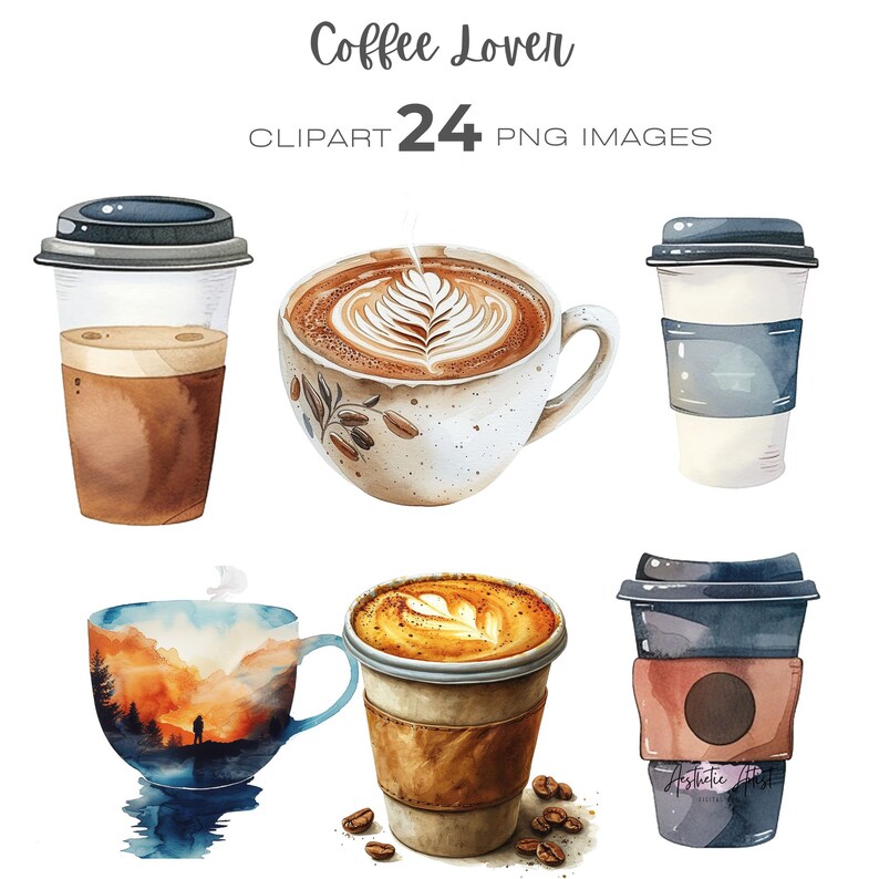 Watercolour Coffee Lover Clipart, Espresso Clipart, Americanno Clipart ...