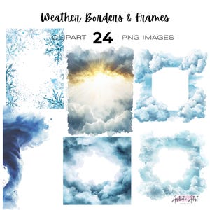 Watercolour Weather Frames and Borders Clipart Bundle, Thunderstorm ...