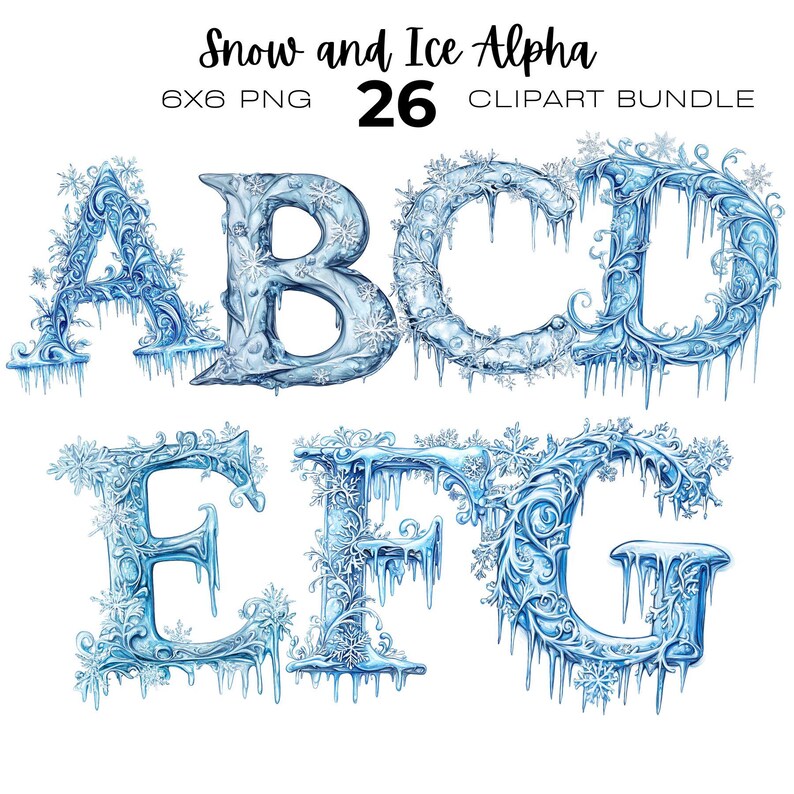 Watercolour Snow and Ice Alphabet Bundle, Winter, Icicle Letters ...
