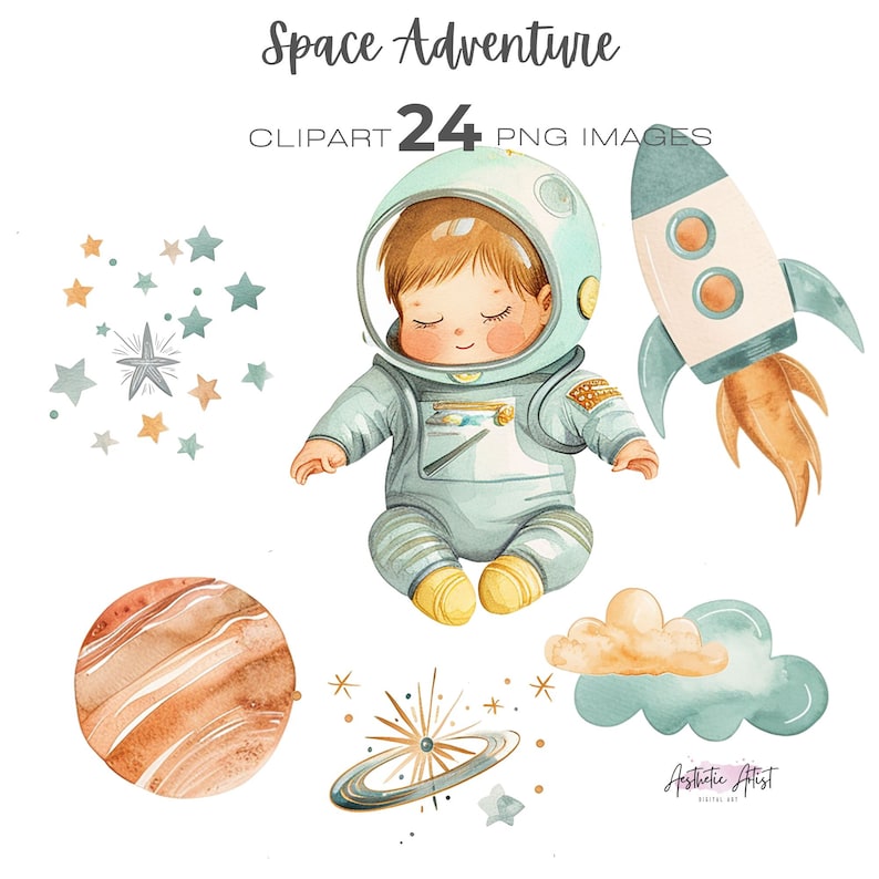 Cute Space Adventure Clipart, Baby Shower Png, Outer Space Clip Art ...