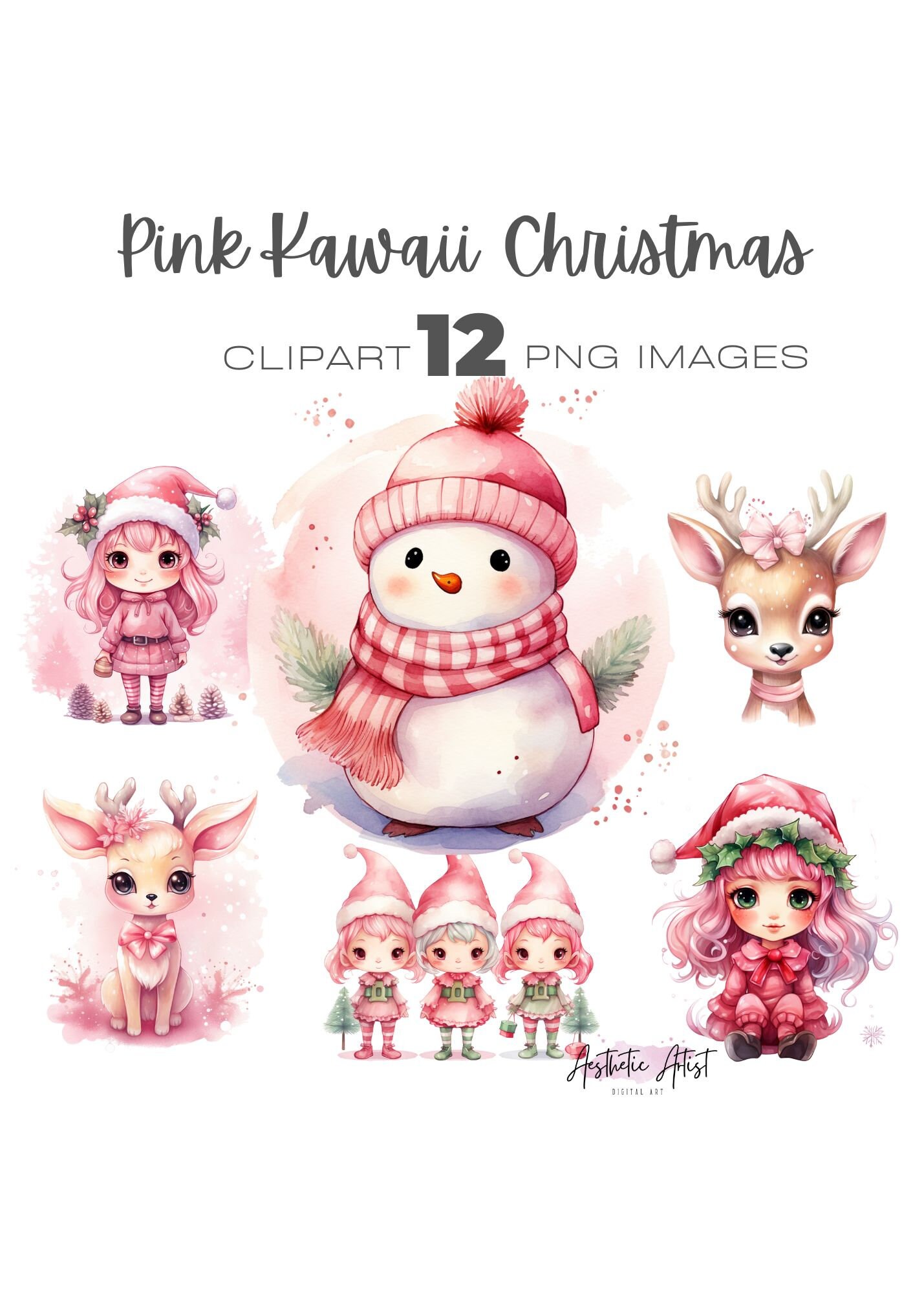 Pink Kawaii Christmas Clipart, Xmas Png, Pastel Christmas Clip Art ...
