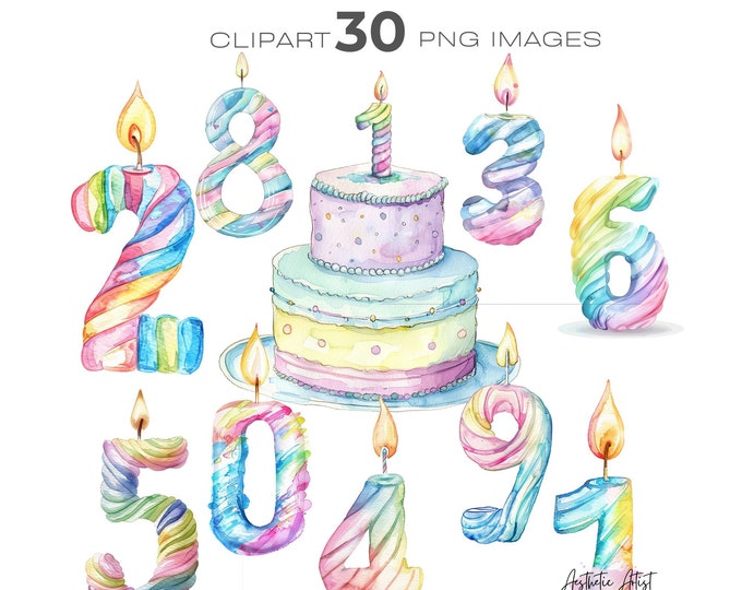 Rainbow Clipart, Birthday Clipart, Cake Clipart, Candles Clipart, Party ...