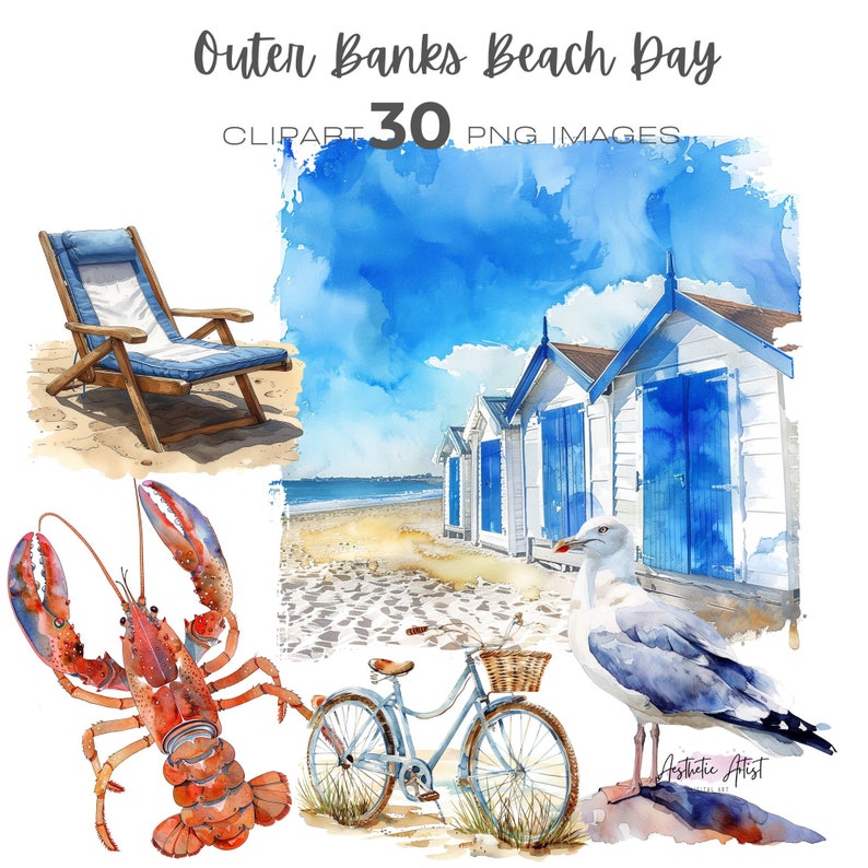 Outer Banks Beach Clipart, Kitty Hawk Png, Beach Day Clip Art, Classic ...