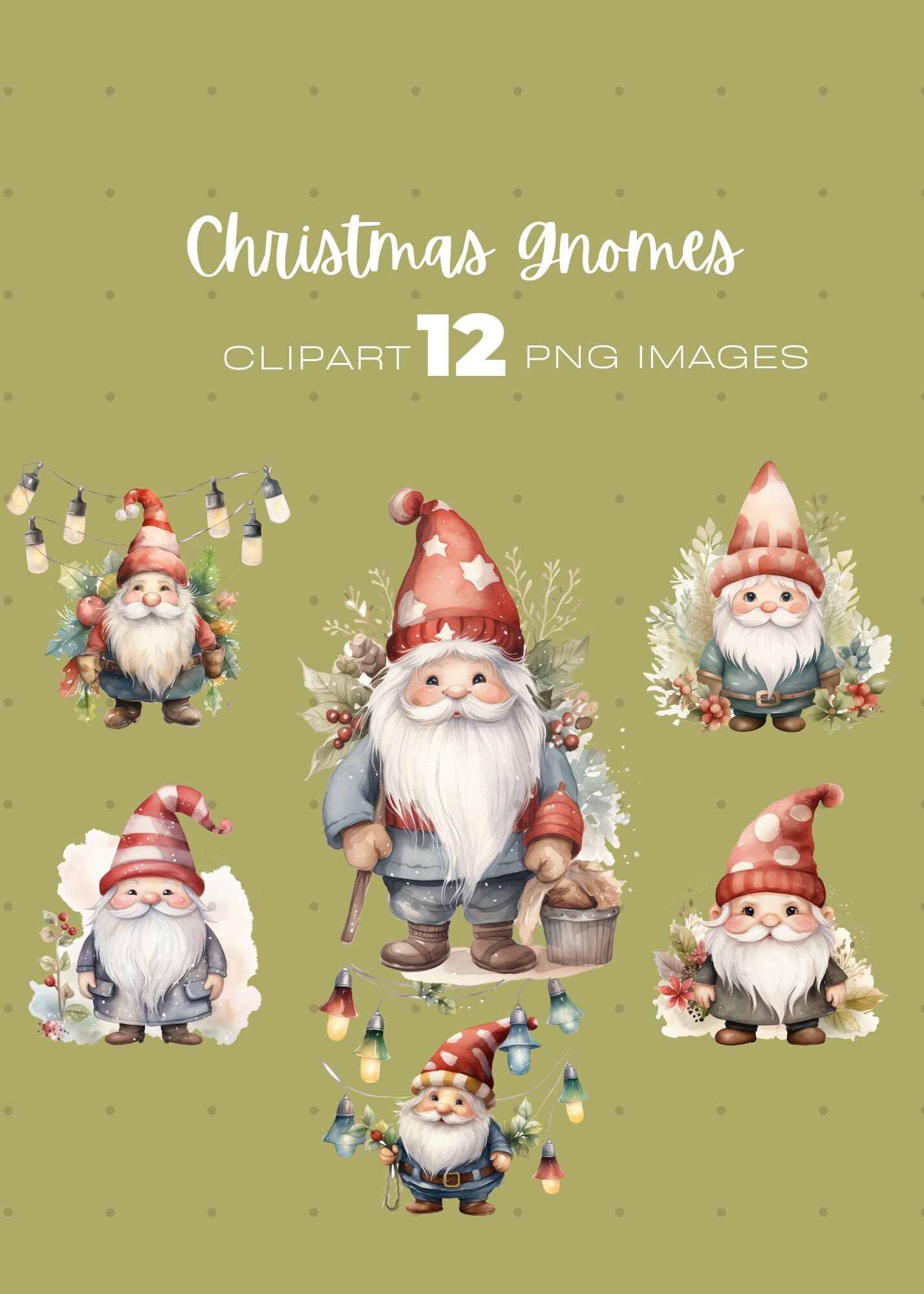 Christmas Gnomes Clipart, Xmas Png, Watercolor Christmas Clip Art ...