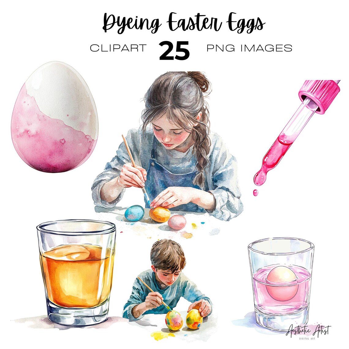 Watercolour Easter Egg Dyeing Clipart Bundle, Dyeing Easter Eggs ...