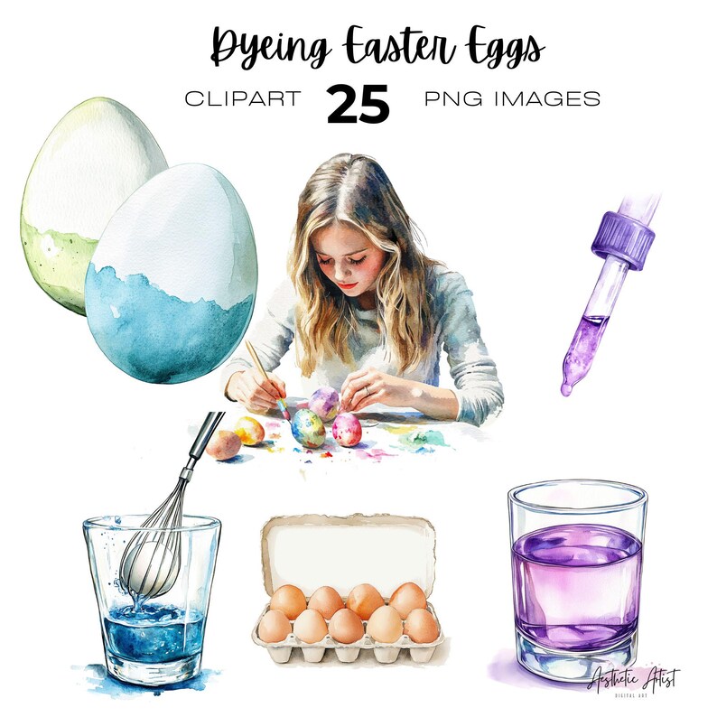 Watercolour Easter Egg Dyeing Clipart Bundle, Dyeing Easter Eggs ...