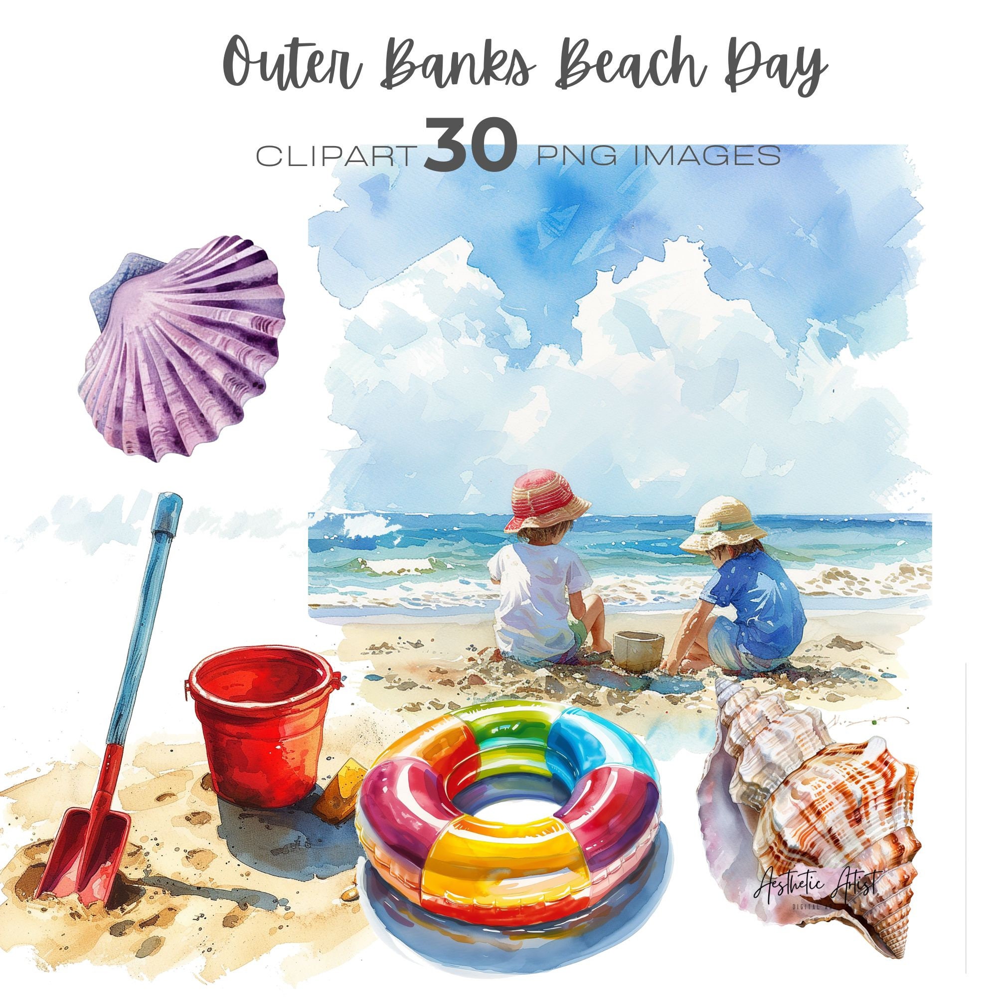 Outer Banks Beach Clipart, Kitty Hawk Png, Beach Day Clip Art, Classic ...