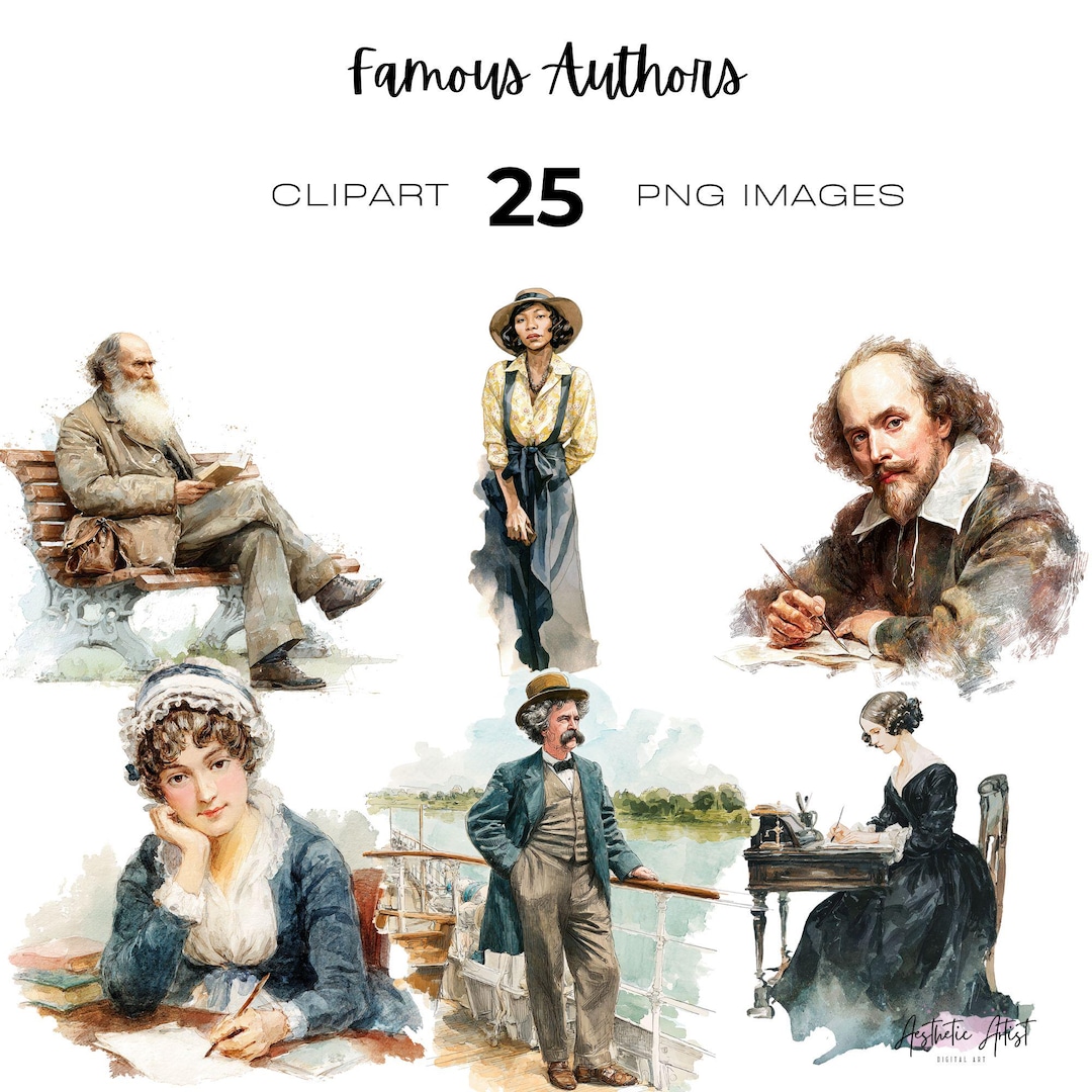 Famous Author Portraits Clipart, Literary Figures, Classic Book Authors ...