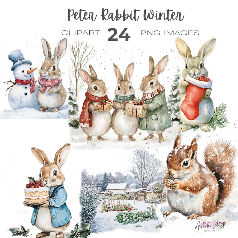 Watercolour Peter Rabbit Winter Clipart Bundle, Beatrix Potter, Bunny ...