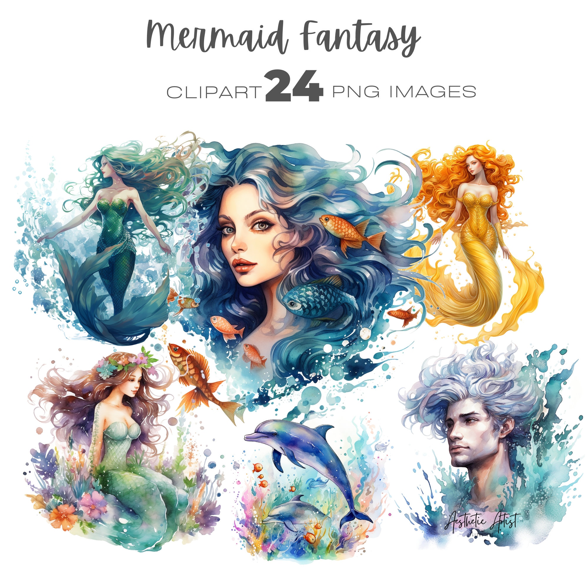 Mermaid Fantasy Clipart, Turquoise Mermaid Clipart PNG, Witches PNG ...