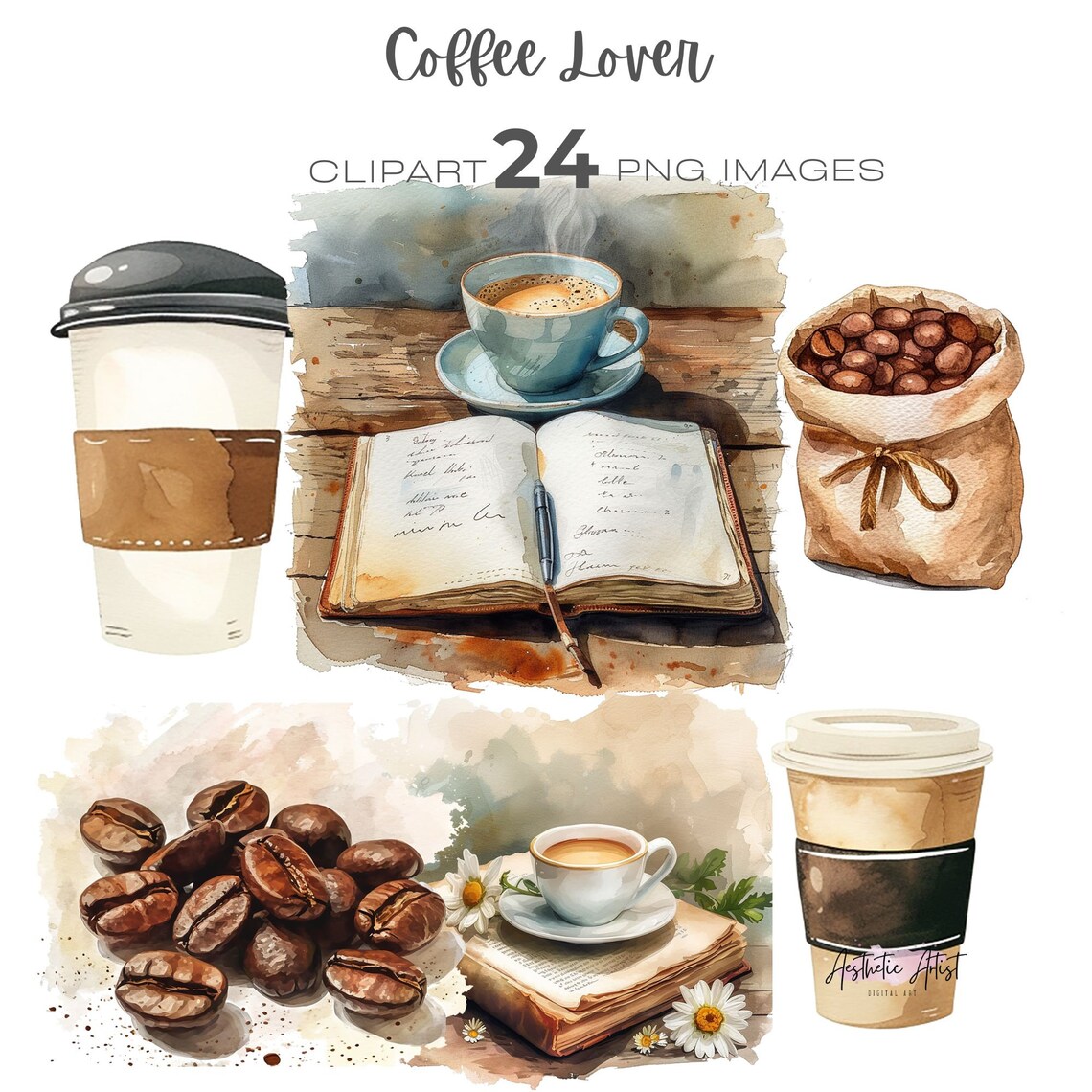 Watercolour Coffee Lover Clipart, Espresso Clipart, Americanno Clipart ...