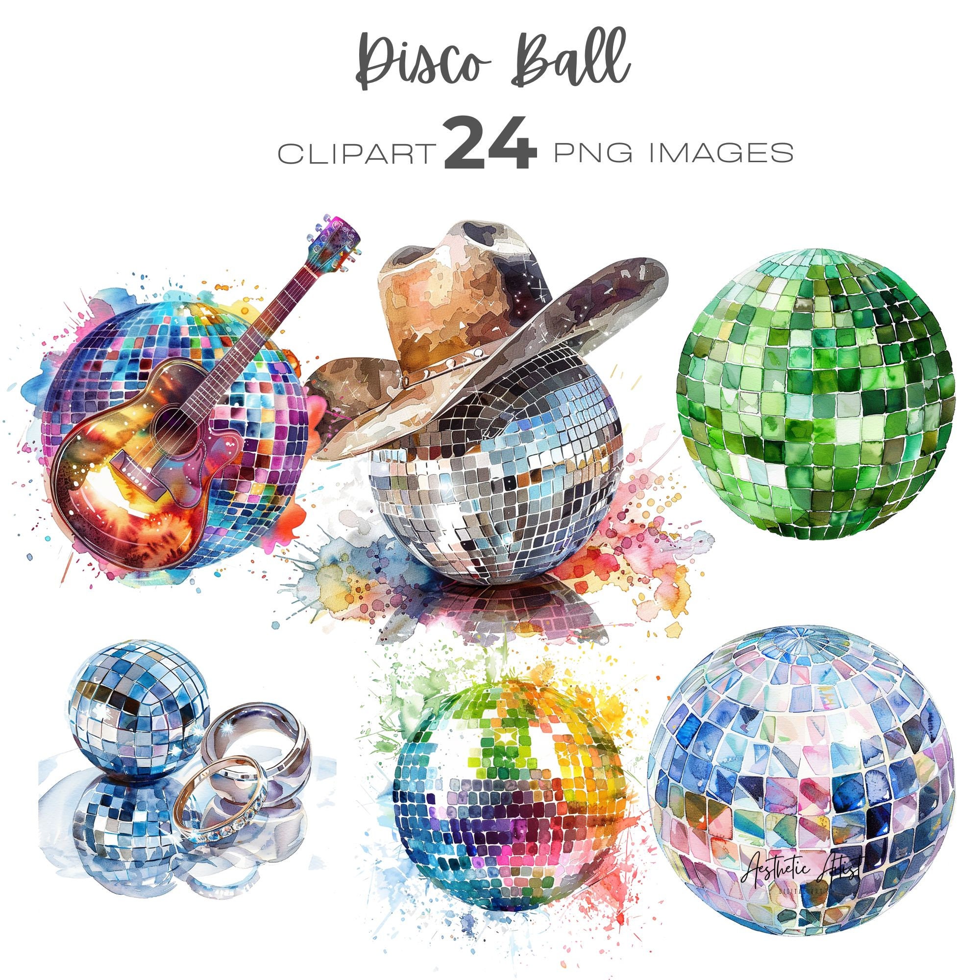 Disco Ball Clipart, Watercolor Clipart, Party Decor, Retro, Dancing ...