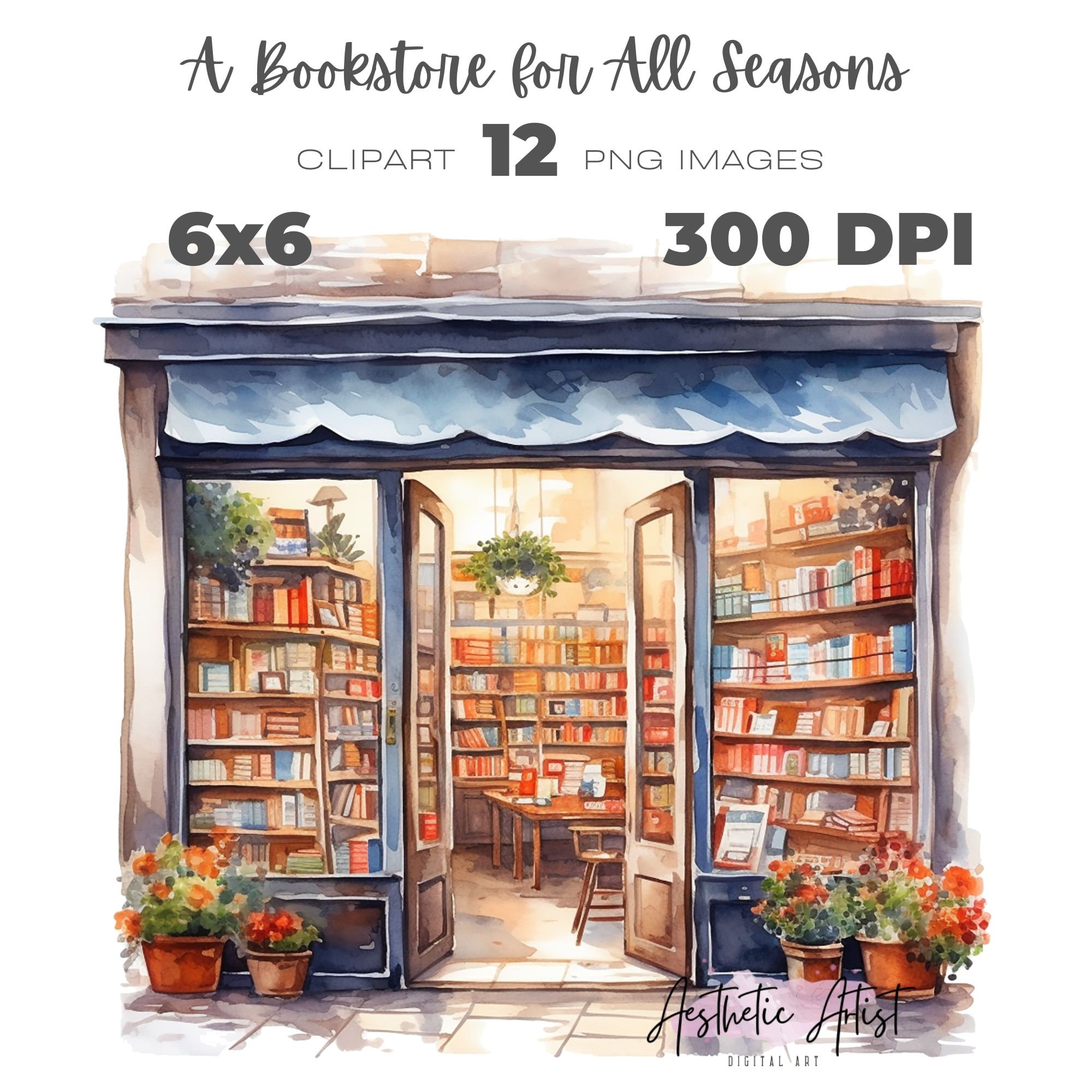 Watercolour Bookstore Watercolor Clipart, Book Shop Building, Cute Shop ...