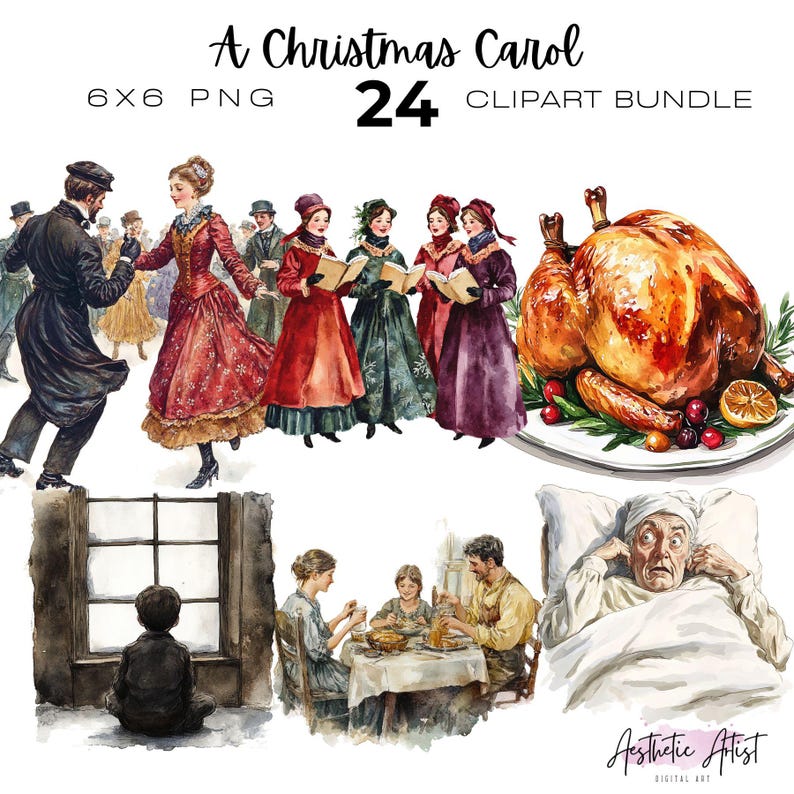 Watercolour A Christmas Carol Clipart, Charles Dickens, Holiday ...