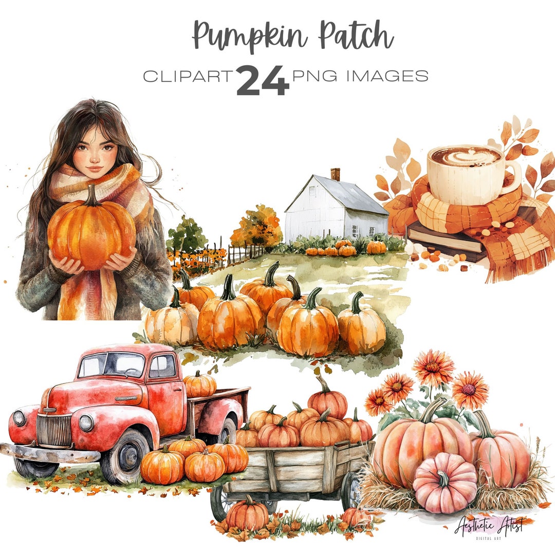Watercolour Pumpkin Patch Clipart Bundle, Autumn, Fall Pumpkin Clipart ...
