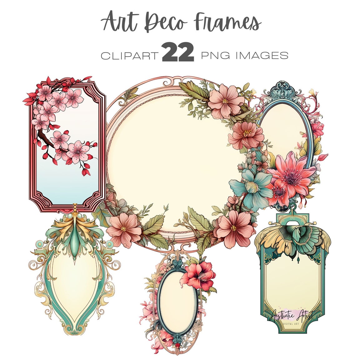 Ornate Floral Borders, Frames and Tags, Art Deco, Cherry Blossom ...