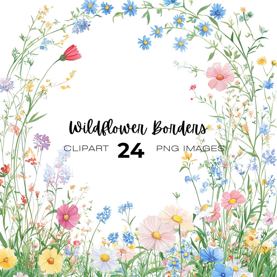 Watercolour Wildflower Borders Clipart Bundle, Wedding, Boho Floral ...