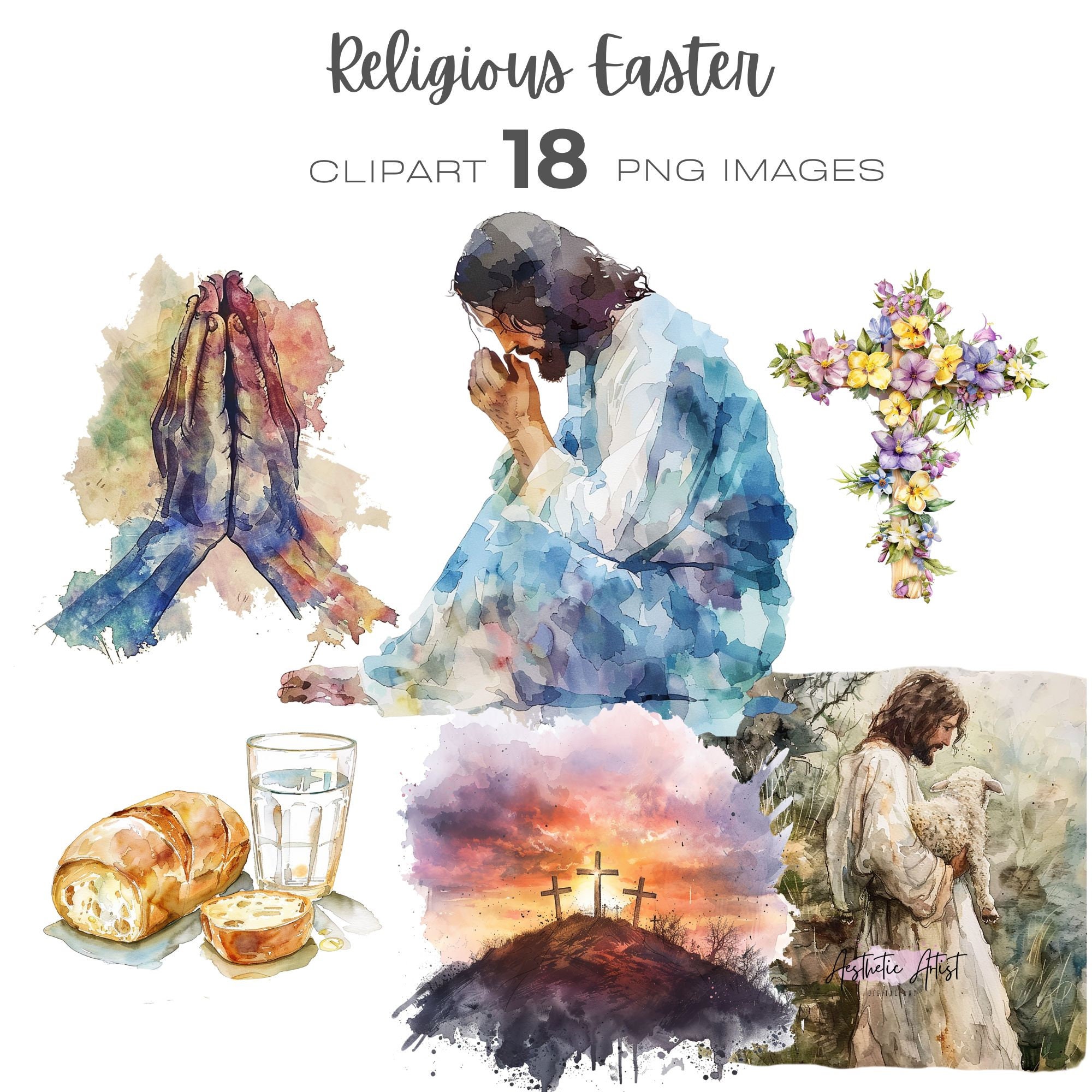 Watercolour Religious Easter Clipart Bundle, Christian, Tomb Clipart ...