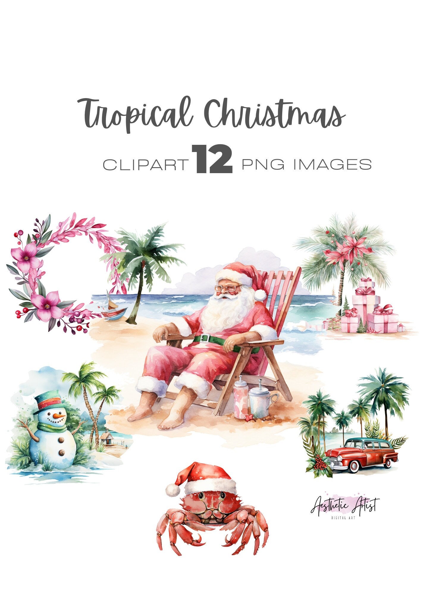 Tropical Christmas Clipart, Xmas Png, Beachy Christmas Clip Art ...