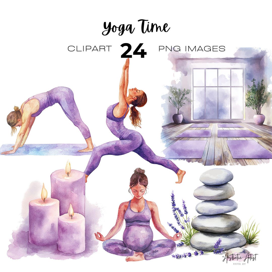 Watercolour Yoga Time Clipart, Graphics for Yoga Studio, Yoga Pose Png ...