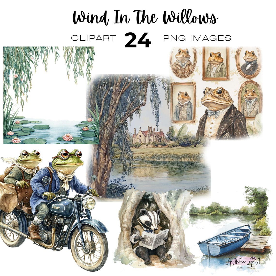 Watercolour Classic Wind in the Willows Clipart, Mr. Toad, Toad Hall ...