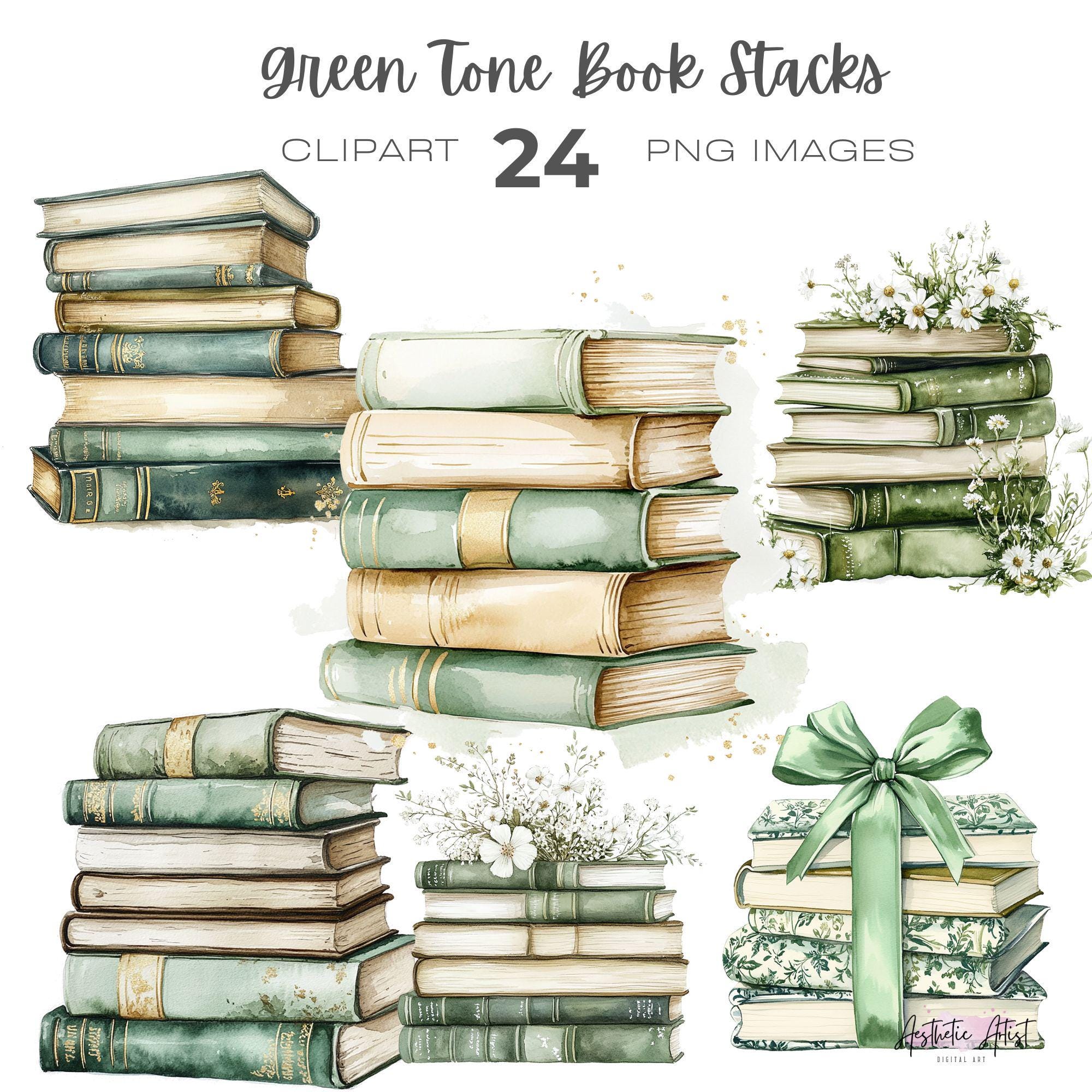 Watercolour Stack of Books Clipart Bundle, Library, Book Stack Border ...