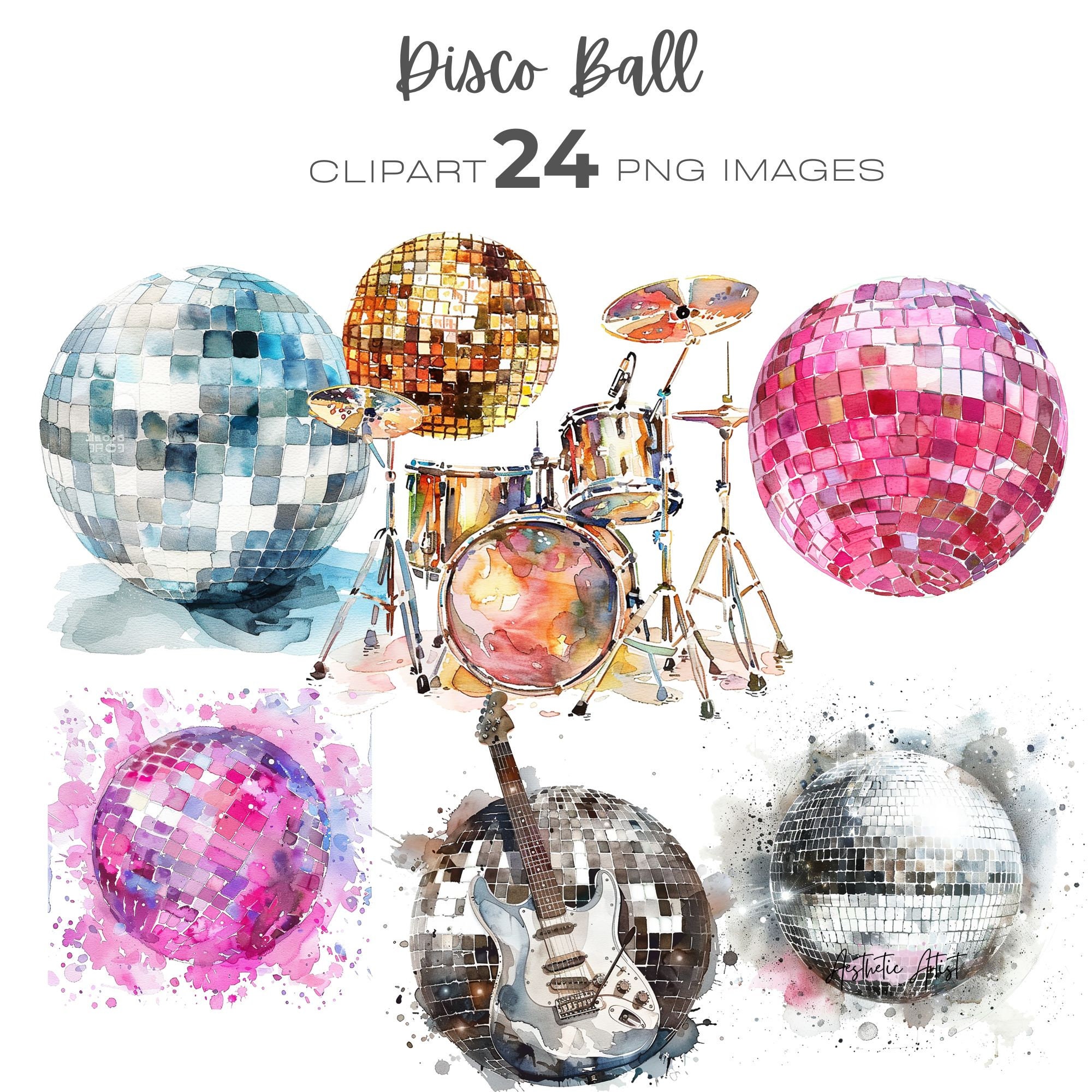 Disco Ball Clipart, Watercolor Clipart, Party Decor, Retro, Dancing ...