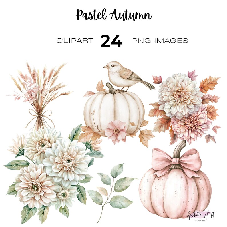 Watercolour Pastel Autumn Clipart Bundle, Autumn, Fall Pumpkin Clipart ...