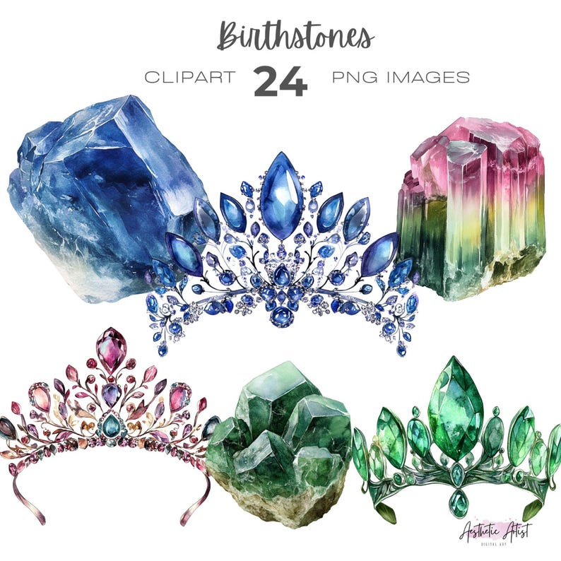 Watercolour Birthstone Clipart Bundle, Birthday, Birth Month Gems ...