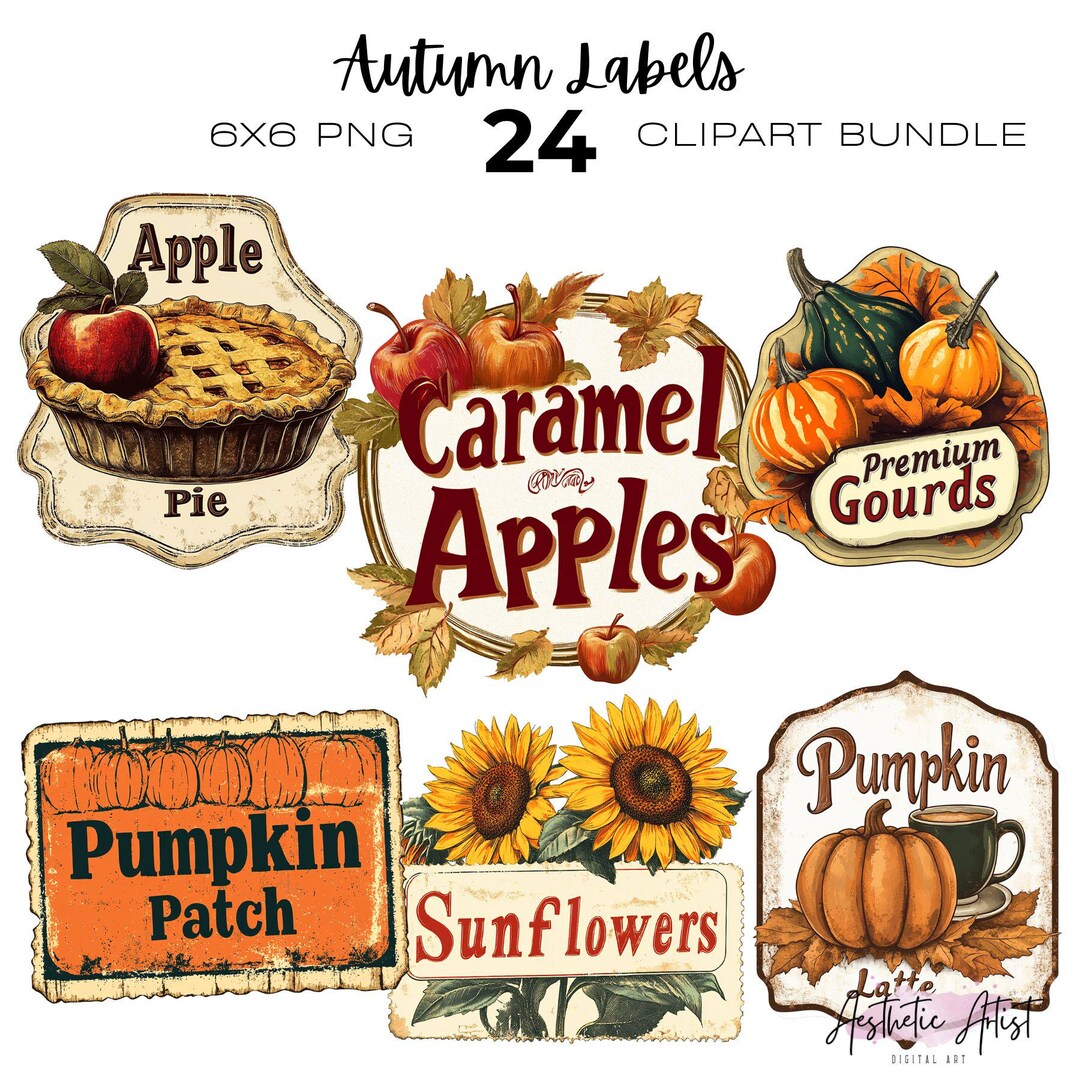 Watercolour Autumn Labels Clipart Bundle, Autumn, Apple Pie Clipart ...