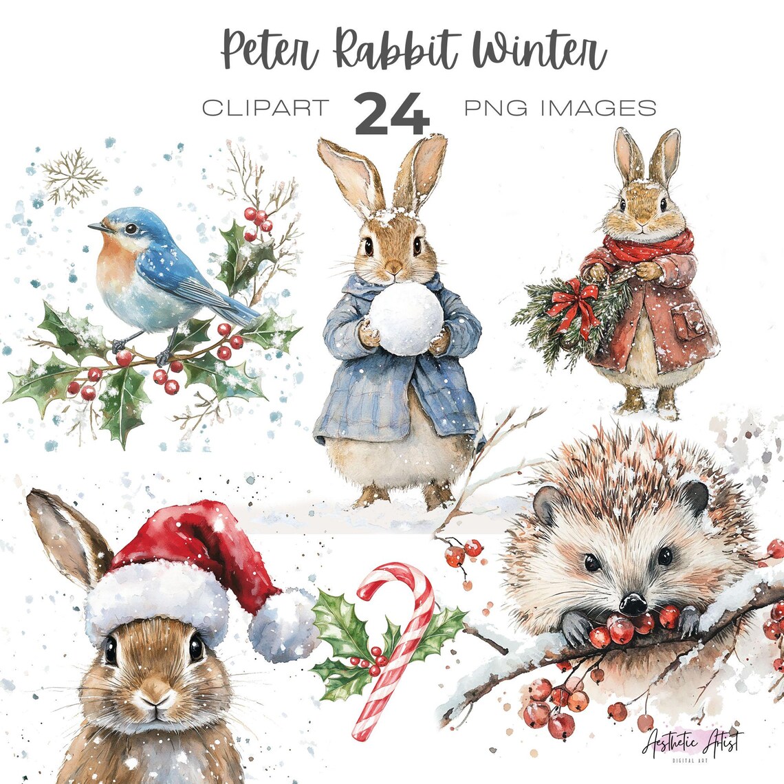 Watercolour Peter Rabbit Winter Clipart Bundle, Beatrix Potter, Bunny ...