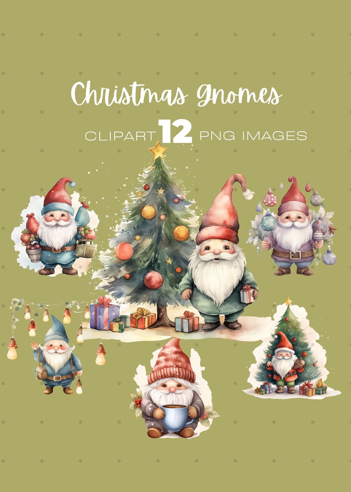 Christmas Gnomes Clipart, Xmas Png, Watercolor Christmas Clip Art ...