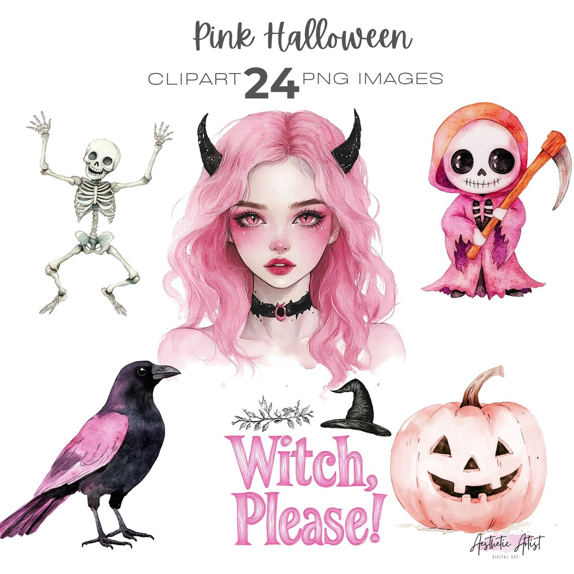 Pink Halloween Clipart, Spooky Png, Pastel Halloween Clip Art, Cute ...