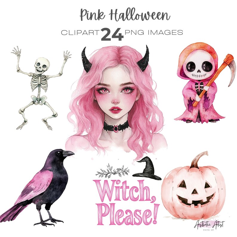 Pink Halloween Clipart, Spooky Png, Pastel Halloween Clip Art, Cute ...